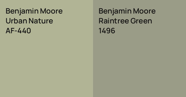 Benjamin Moore Urban Nature vs. Benjamin Moore Raintree Green comparison