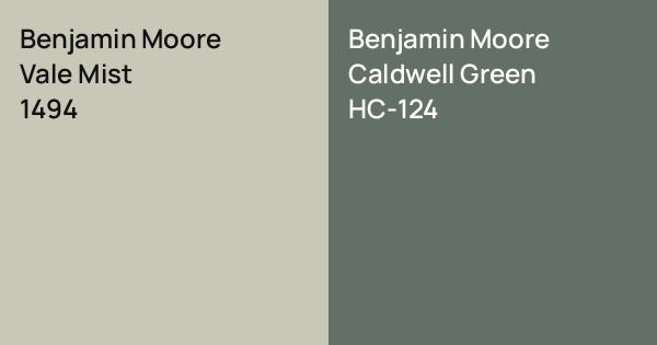 Benjamin Moore Vale Mist vs. Benjamin Moore Caldwell Green comparison