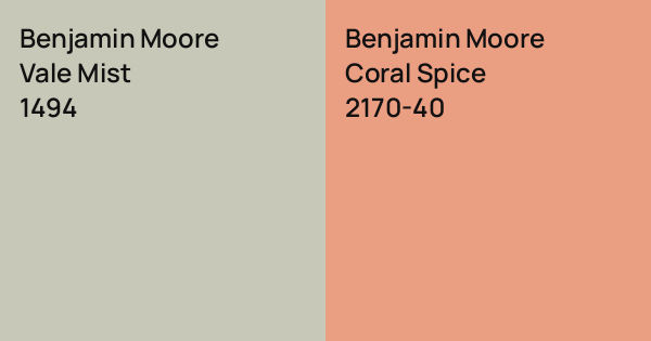 Benjamin Moore Vale Mist vs. Benjamin Moore Coral Spice comparison