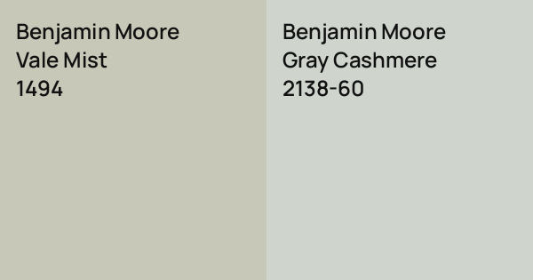 Benjamin Moore Vale Mist vs. Benjamin Moore Gray Cashmere comparison