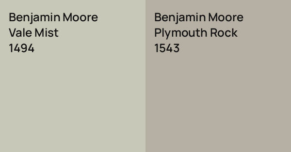 Benjamin Moore Vale Mist vs. Benjamin Moore Plymouth Rock comparison