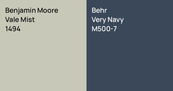 Benjamin Moore Vale Mist vs. Behr Very Navy comparison