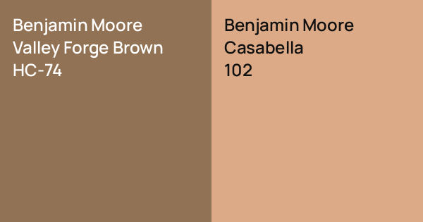 Benjamin Moore Valley Forge Brown vs. Benjamin Moore Casabella comparison