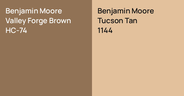 Benjamin Moore Valley Forge Brown vs. Benjamin Moore Tucson Tan comparison