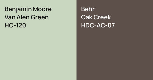 Benjamin Moore Van Alen Green vs. Behr Oak Creek comparison