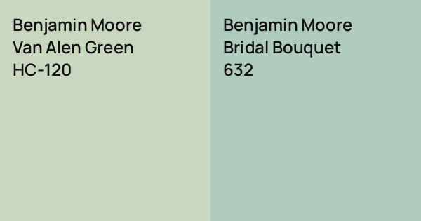 Benjamin Moore Van Alen Green vs. Benjamin Moore Bridal Bouquet comparison