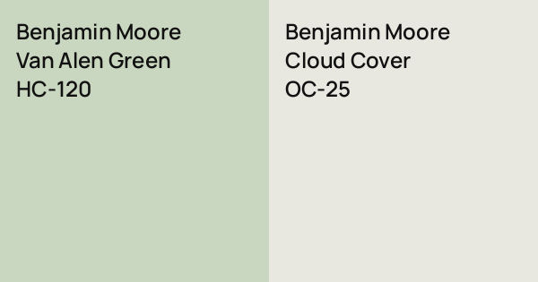 Benjamin Moore Van Alen Green vs. Benjamin Moore Cloud Cover comparison