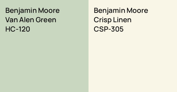 Benjamin Moore Van Alen Green vs. Benjamin Moore Crisp Linen comparison