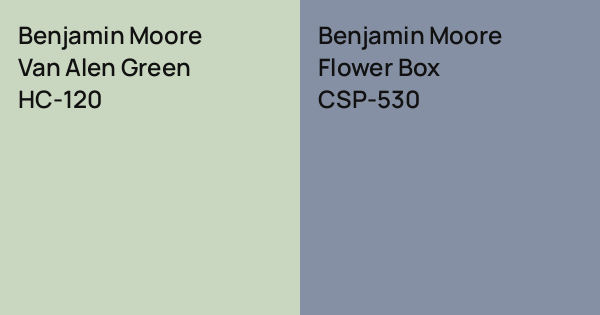 Benjamin Moore Van Alen Green vs. Benjamin Moore Flower Box comparison