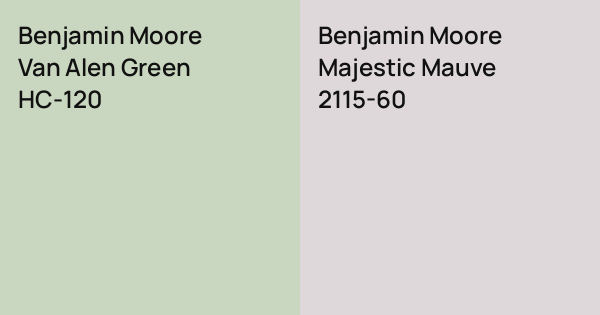 Benjamin Moore Van Alen Green vs. Benjamin Moore Majestic Mauve comparison
