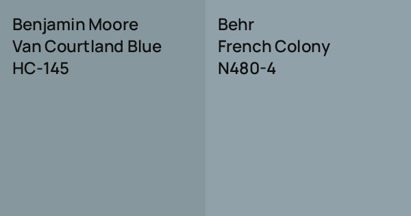 Benjamin Moore Van Courtland Blue vs. Behr French Colony comparison