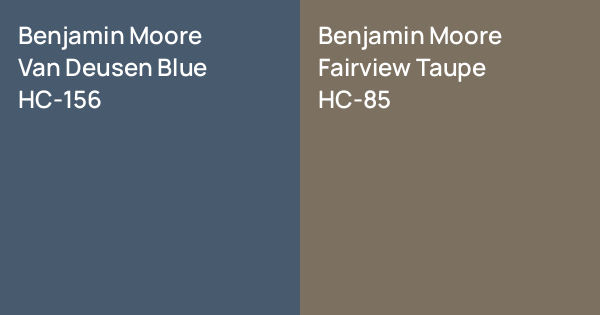 Benjamin Moore Van Deusen Blue vs. Benjamin Moore Fairview Taupe comparison