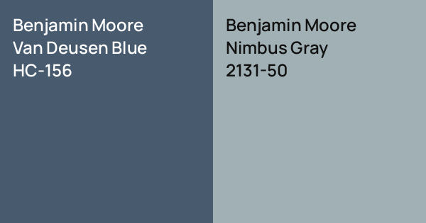 Benjamin Moore Van Deusen Blue vs. Benjamin Moore Nimbus Gray comparison