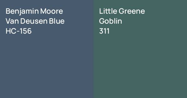 Benjamin Moore Van Deusen Blue vs. Little Greene Goblin comparison