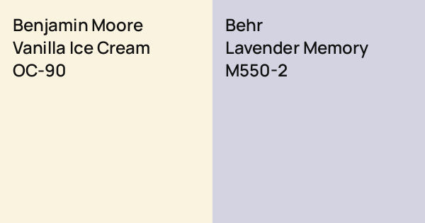 Benjamin Moore Vanilla Ice Cream vs. Behr Lavender Memory comparison