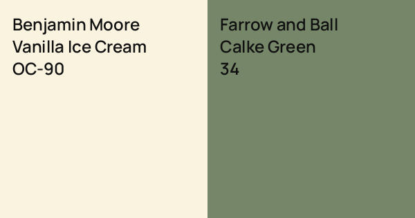 Benjamin Moore Vanilla Ice Cream vs. Farrow and Ball Calke Green comparison