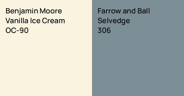 Benjamin Moore Vanilla Ice Cream vs. Farrow and Ball Selvedge comparison