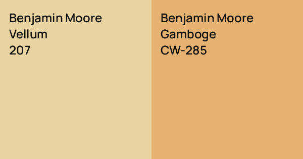 Benjamin Moore Vellum vs. Benjamin Moore Gamboge comparison
