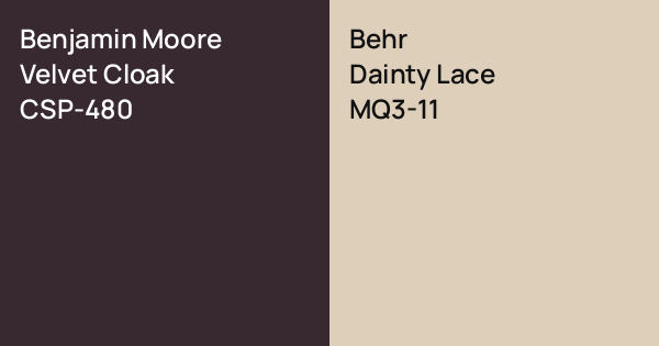 Benjamin Moore Velvet Cloak vs. Behr Dainty Lace comparison