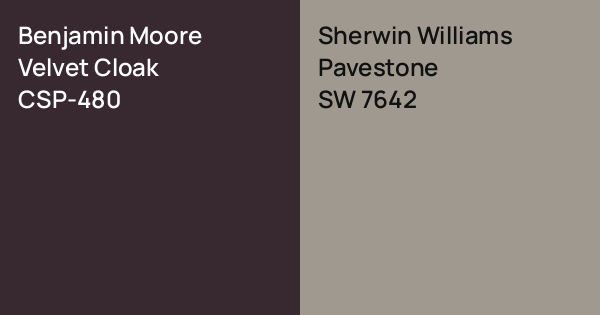 Benjamin Moore Velvet Cloak vs. Sherwin Williams Pavestone comparison