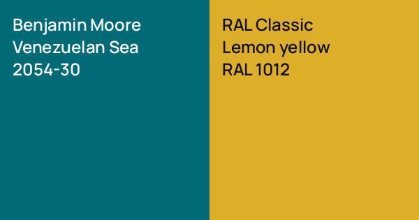 Benjamin Moore Venezuelan Sea vs. RAL Classic Lemon yellow comparison