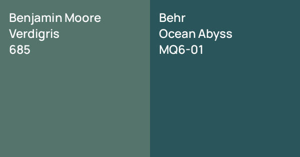 Benjamin Moore Verdigris vs. Behr Ocean Abyss comparison
