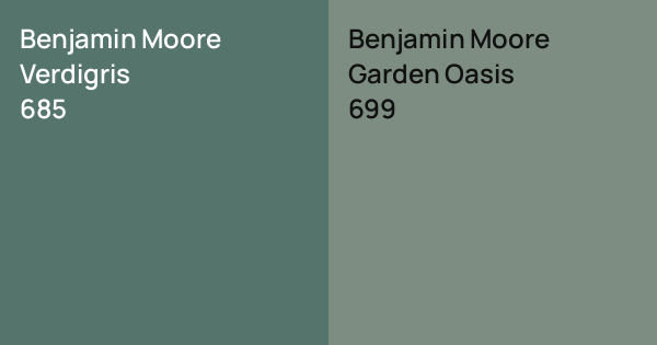 Benjamin Moore Verdigris vs. Benjamin Moore Garden Oasis comparison