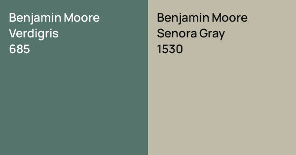 Benjamin Moore Verdigris vs. Benjamin Moore Senora Gray comparison