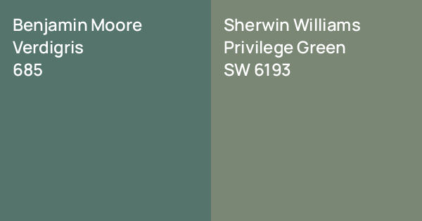 Benjamin Moore Verdigris vs. Sherwin Williams Privilege Green comparison