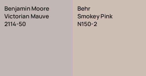Benjamin Moore Victorian Mauve vs. Behr Smokey Pink comparison