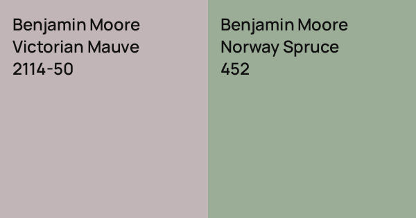 Benjamin Moore Victorian Mauve vs. Benjamin Moore Norway Spruce comparison