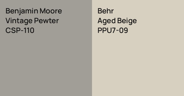 Benjamin Moore Vintage Pewter vs. Behr Aged Beige comparison