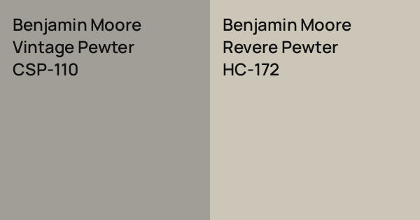 Benjamin Moore Vintage Pewter vs. Benjamin Moore Revere Pewter comparison