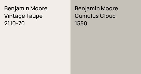 Benjamin Moore Vintage Taupe vs. Benjamin Moore Cumulus Cloud comparison