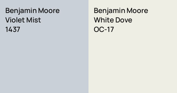 Benjamin Moore Violet Mist vs. Benjamin Moore White Dove comparison