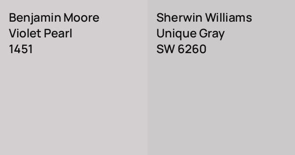 Benjamin Moore Violet Pearl vs. Sherwin Williams Unique Gray comparison