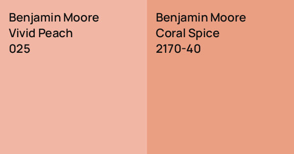 Benjamin Moore Vivid Peach vs. Benjamin Moore Coral Spice comparison