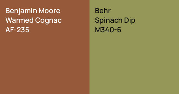 Benjamin Moore Warmed Cognac vs. Behr Spinach Dip comparison