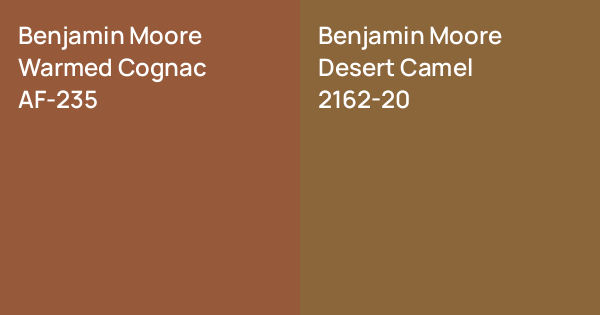Benjamin Moore Warmed Cognac vs. Benjamin Moore Desert Camel comparison