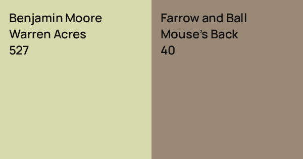 Benjamin Moore Warren Acres vs. Farrow and Ball Mouse's Back comparison