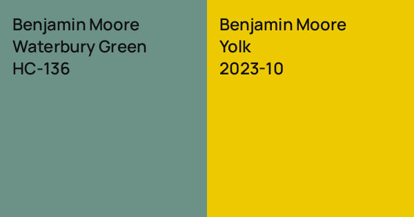 Benjamin Moore Waterbury Green vs. Benjamin Moore Yolk comparison