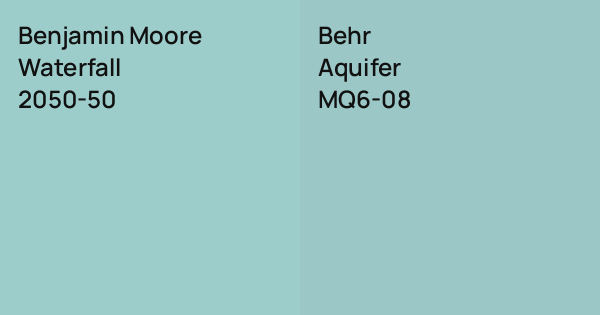 Benjamin Moore Waterfall vs. Behr Aquifer comparison