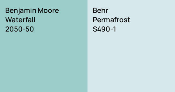 Benjamin Moore Waterfall vs. Behr Permafrost comparison