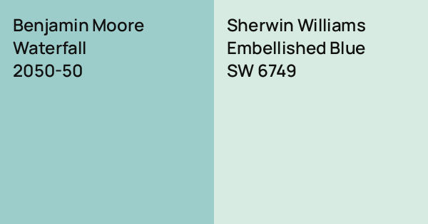 Benjamin Moore Waterfall vs. Sherwin Williams Embellished Blue comparison