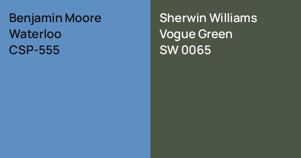 Benjamin Moore Waterloo vs. Sherwin Williams Vogue Green comparison