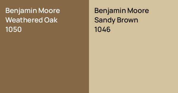 Benjamin Moore Weathered Oak vs. Benjamin Moore Sandy Brown comparison