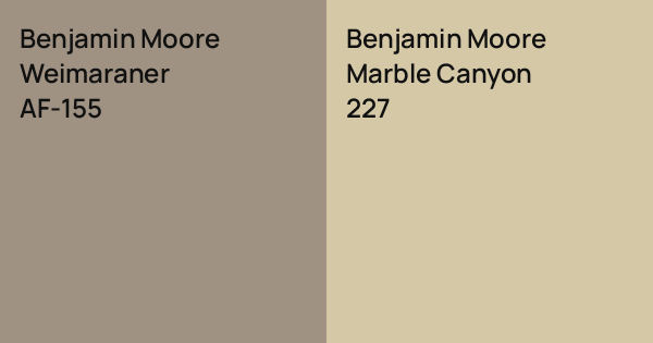 Benjamin Moore Weimaraner vs. Benjamin Moore Marble Canyon comparison