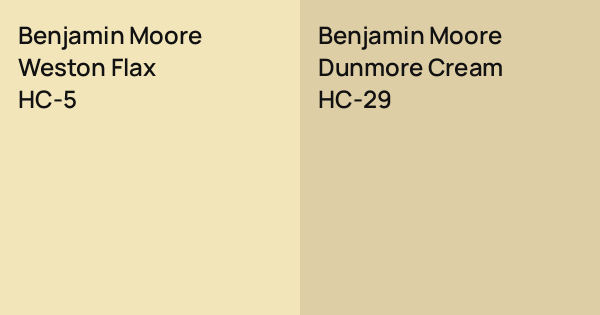 Benjamin Moore Weston Flax vs. Benjamin Moore Dunmore Cream comparison