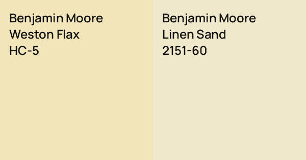 Benjamin Moore Weston Flax vs. Benjamin Moore Linen Sand comparison