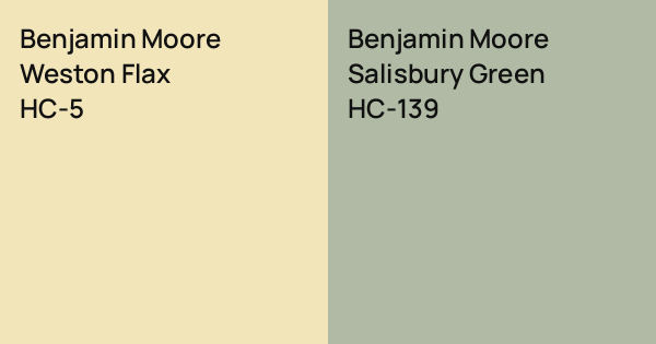 Benjamin Moore Weston Flax vs. Benjamin Moore Salisbury Green comparison